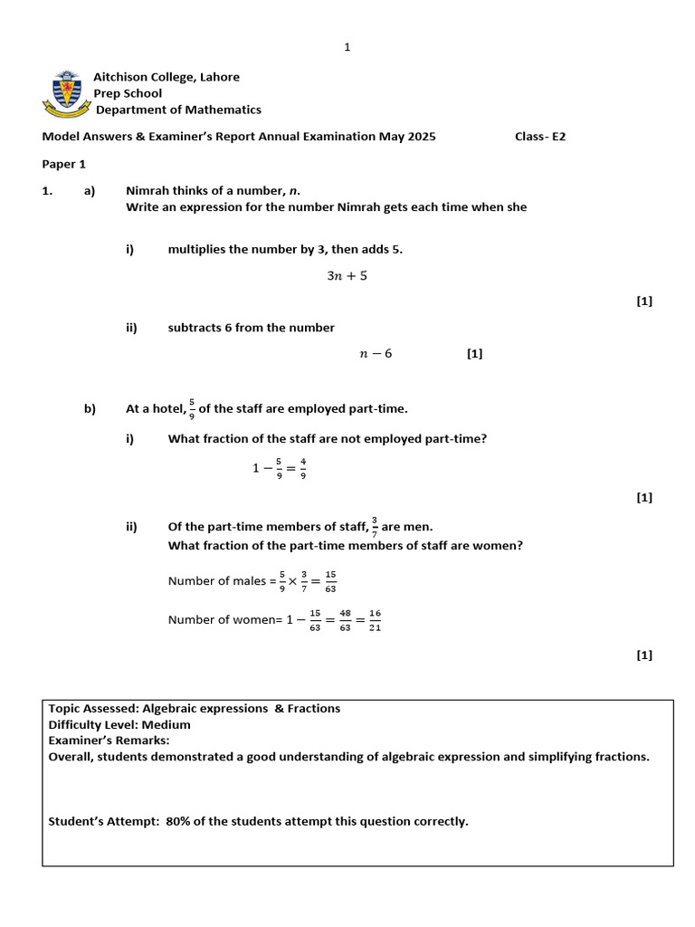 Aitchison College E2 Math Exam Report | PDF | Area | Mathematics