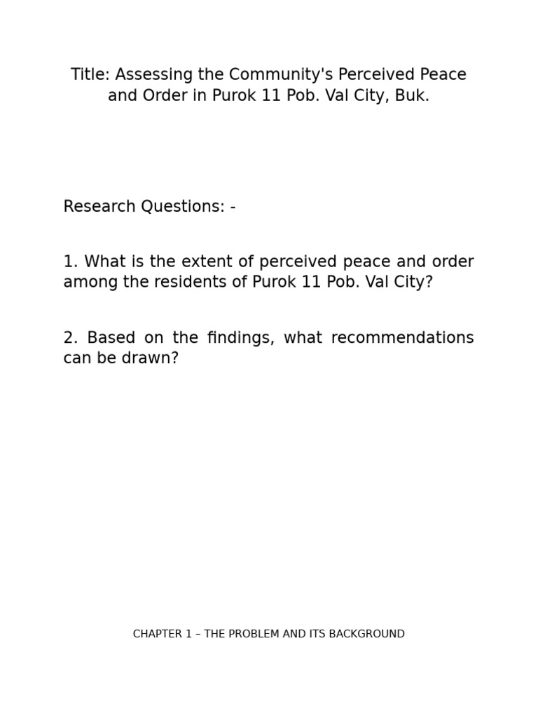 Title Assessing The Communitys Perceived Peace and Order in Purok 11 ...