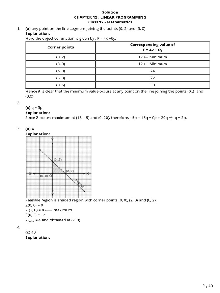 12 Linear Programming Solutions | PDF | Cartesian Coordinate System ...
