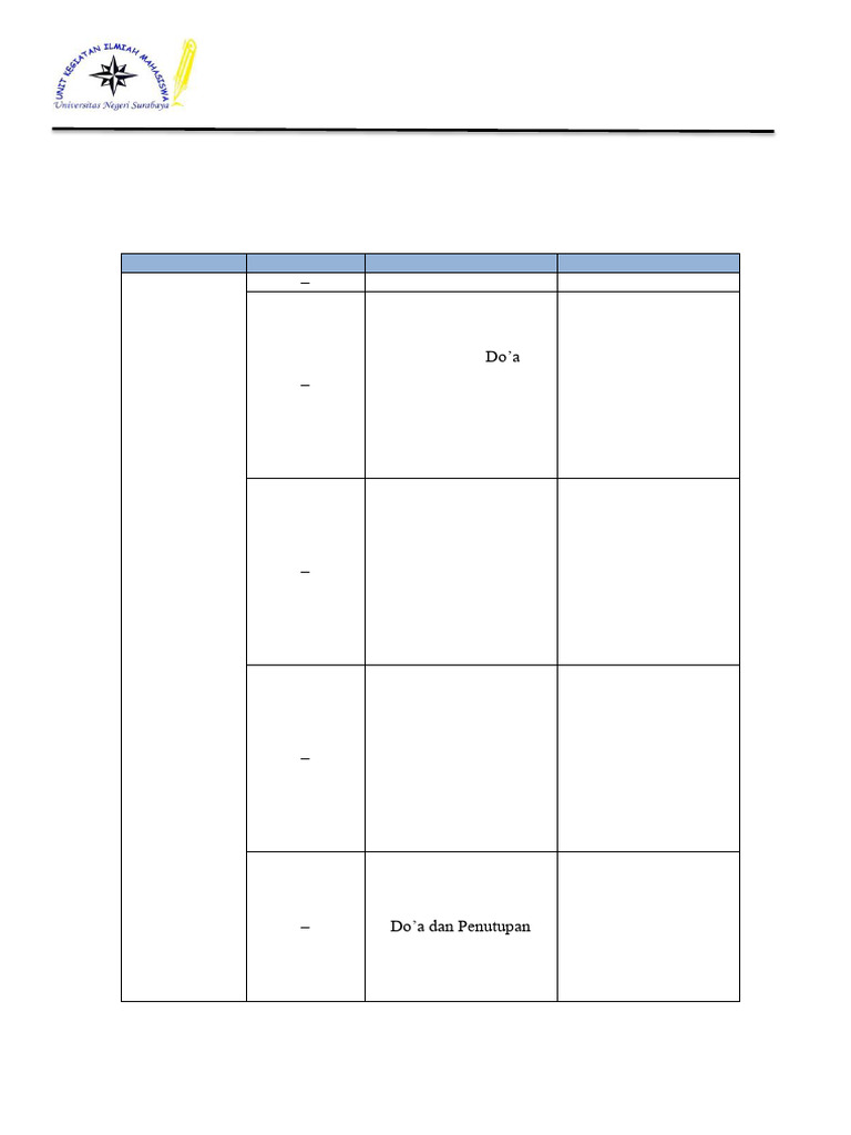 Rundown Relawan Mengajar Unesa 2024 | PDF