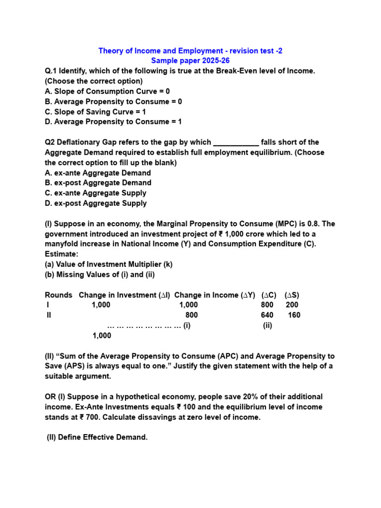 Income and Employment Theory Test 2025-26 | PDF | Consumption ...