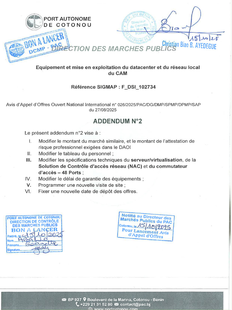 ADDENDUM No-2 DAOI Equipement Exploitation Datacenter | PDF