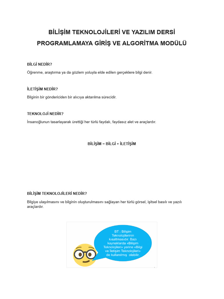 Bi Li S I M Teknoloji Leri Ve Yazilim Ders Notu | PDF