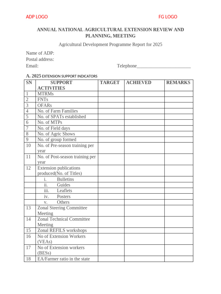 ADP Template For Annual Report and Work Plan | PDF | Agriculture | Food ...