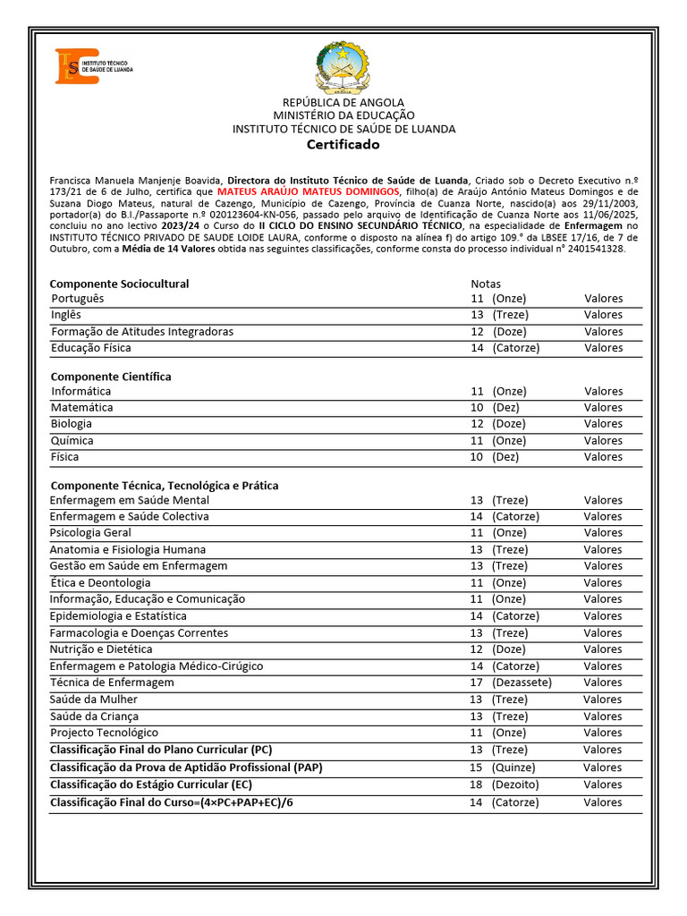 CERT. ITSL - Enfermagem | PDF | Enfermagem