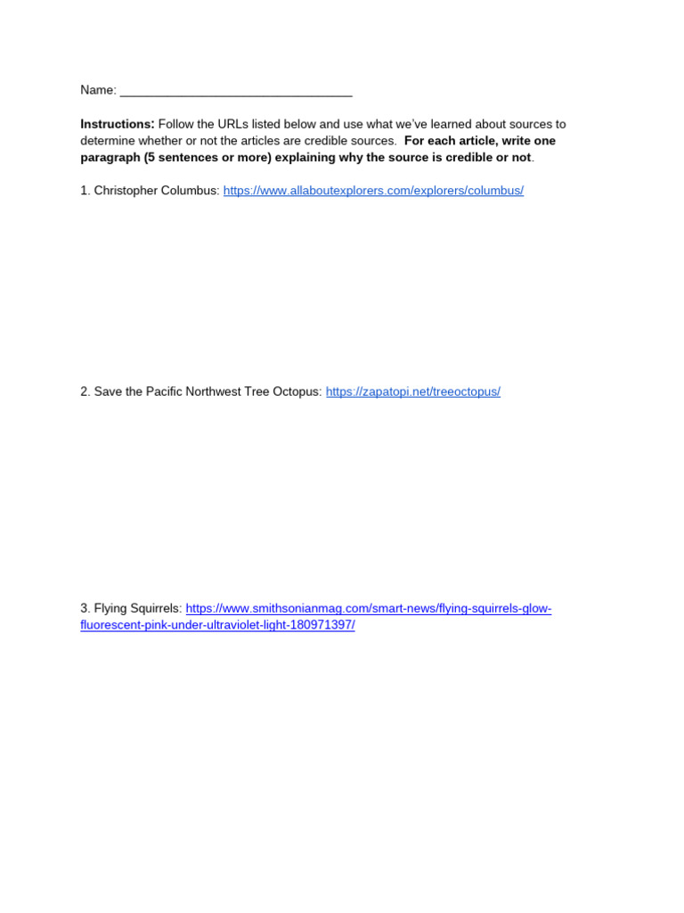 Credible Sources Activity | PDF