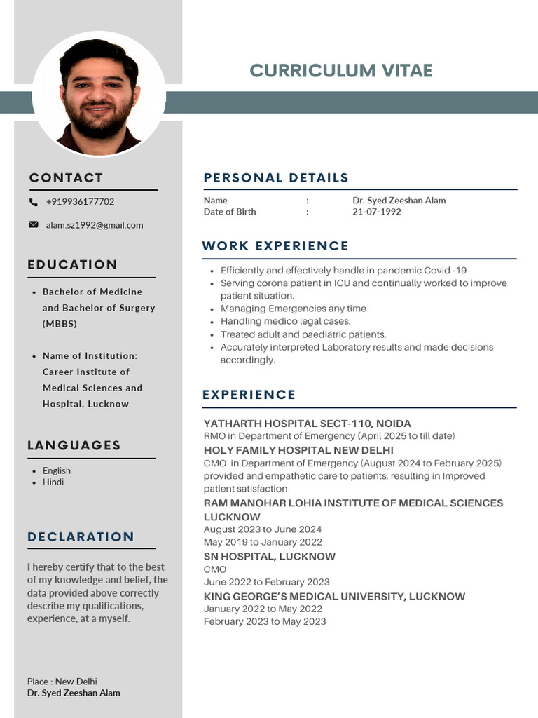 Dr. Syed Zeeshan Alam Resume | PDF