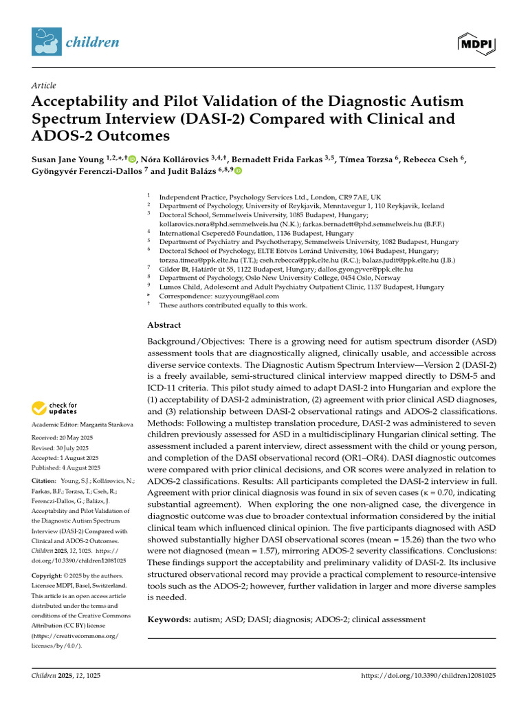 Acceptability and Pilot Validation of The Diagnostic Autism Spectrum ...