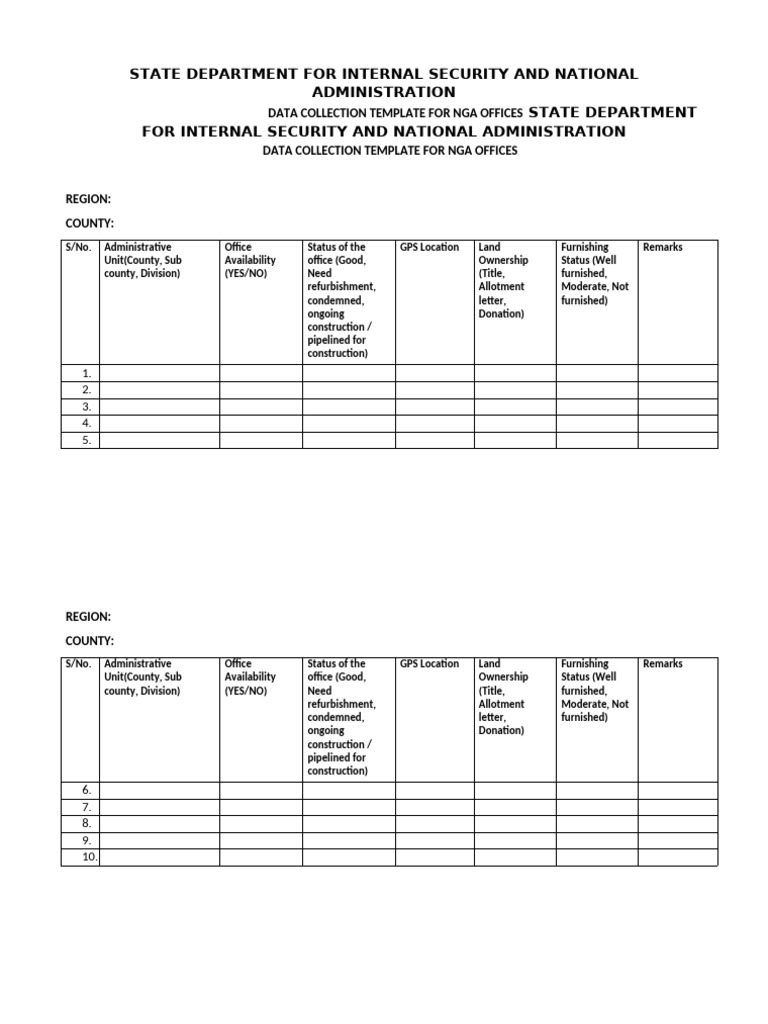 Data Collection Template For Nga Offices | PDF