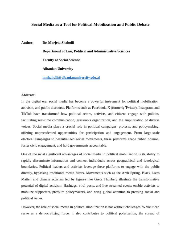 Social Media As A Tool For Political Mobilization and Public Debate Me ...