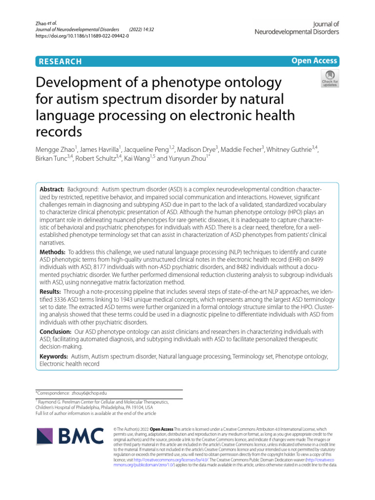ASD Phenotype Ontology via NLP | PDF | Autism | Mental Disorder