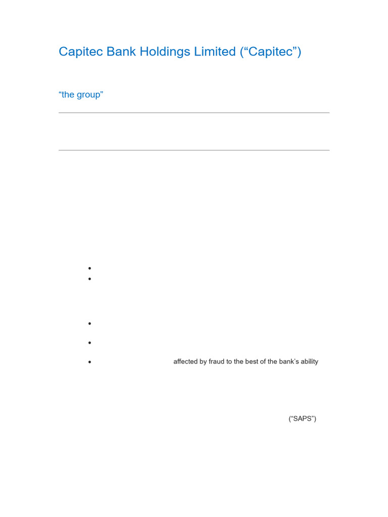 Capitec Bank Fraud Policy Overview | PDF | Fraud | Crimes