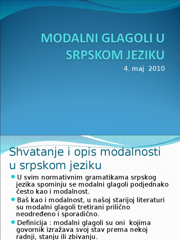 Modalni Glagoli U Srpskom Jeziku | PDF