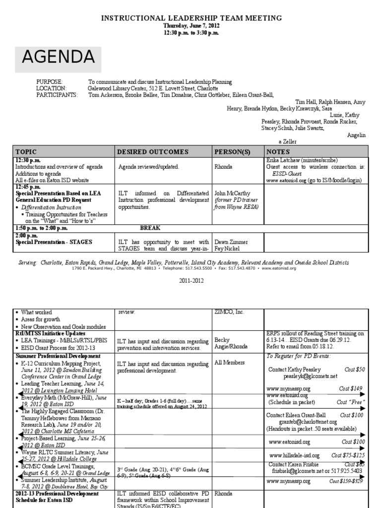 ILT Meeting Agenda 120607 | PDF | Sharing | Communication