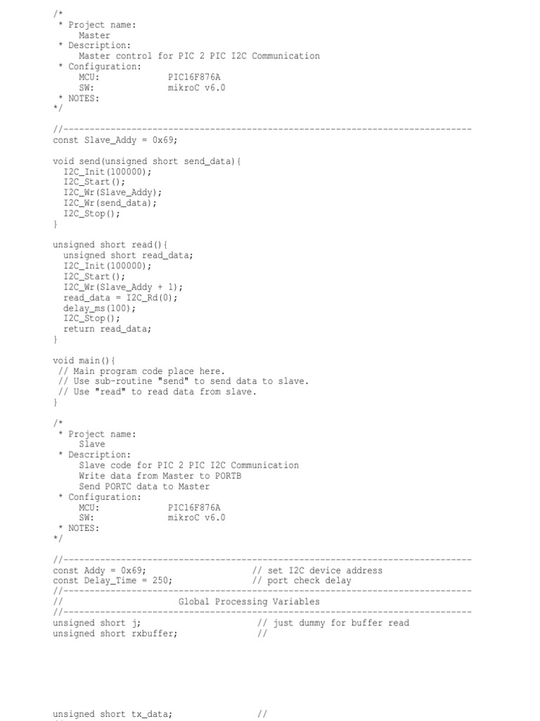 Mikroc - I2C - Master and Slave | PDF