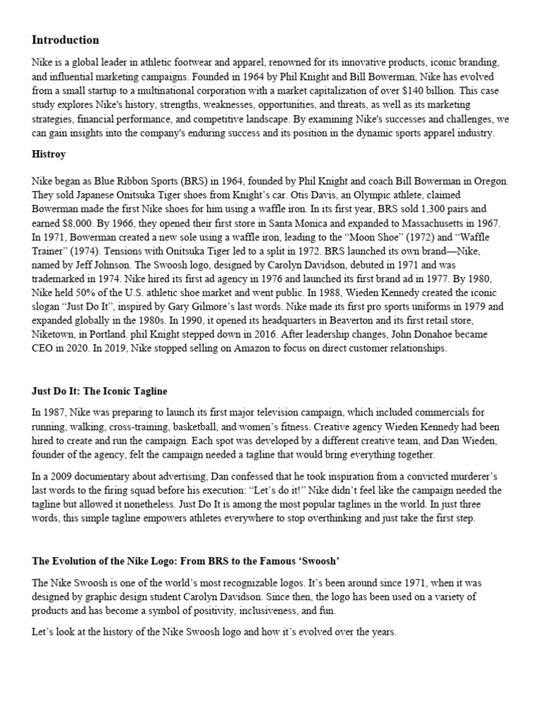 Nike: History, Success, and Strategies | PDF | Nike | Marketing Research