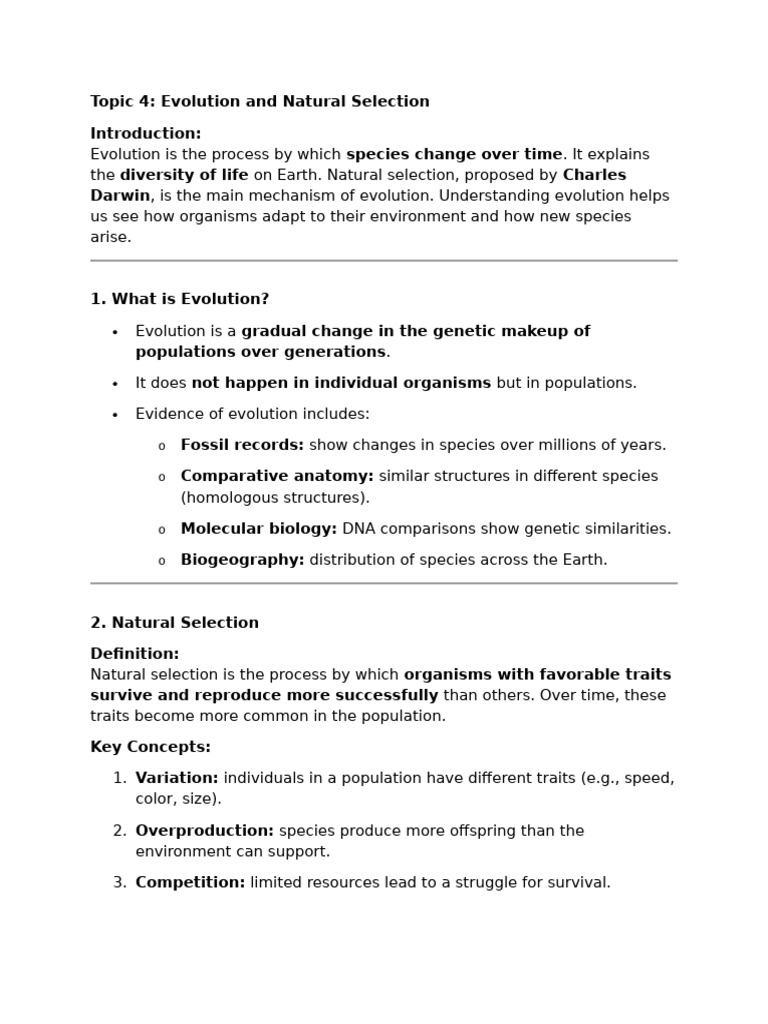 Evolution and Natural Selection Explained | PDF | Evolution | Natural ...