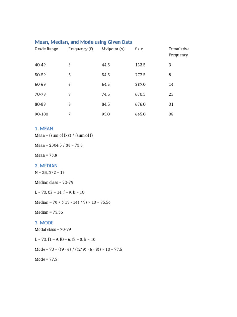 Calculating Mean, Median, Mode in Education | PDF