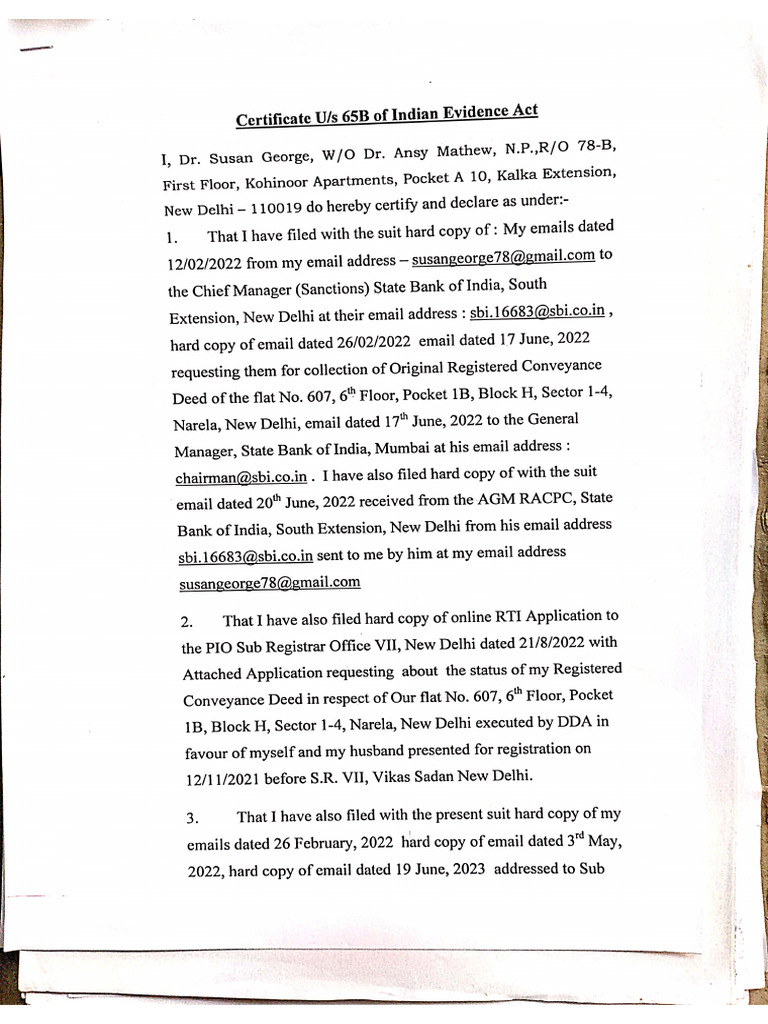 Certificate Under Section 65B, Indian Evidence Act | PDF | Government ...