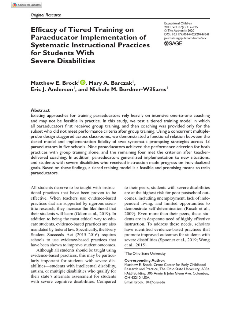 Tiered Training for Paraeducators' Success | PDF | Individualized ...