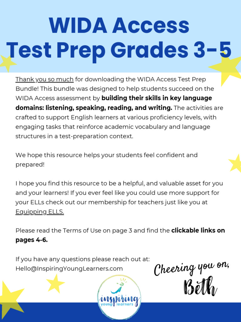 WIDA Access Test Prep Grades 3-5: Cheering You On | PDF | Learning ...