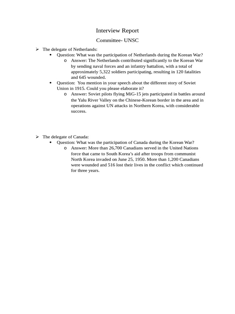 UNSC Interview Report on Korean War Contributions | PDF