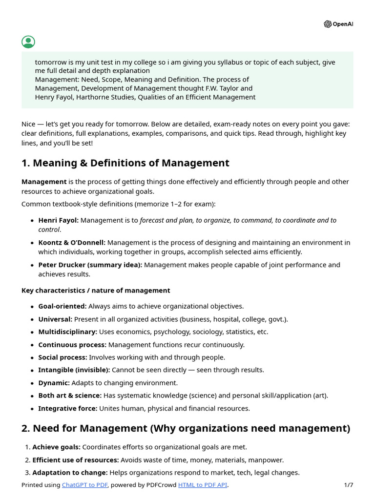 Meaning & Definitions of Management | PDF | Business | Psychology