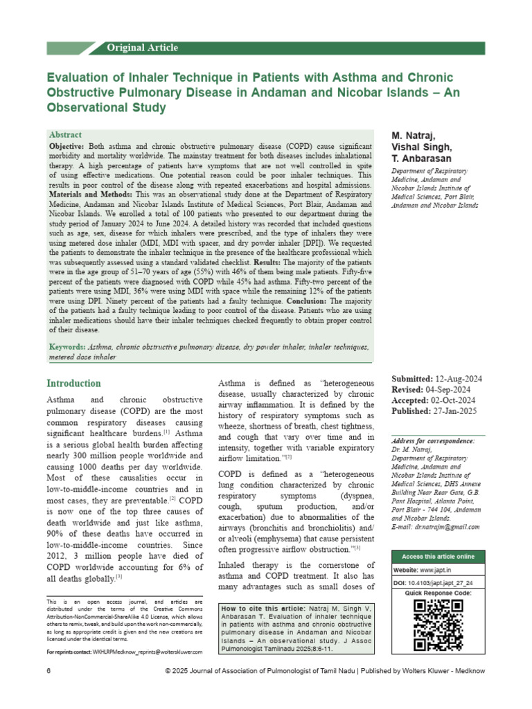 Evaluation of Inhaler Technique in Patients With.3 | PDF | Chronic ...