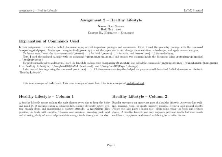Assign 2 Use of Geometry Multicol and Fancyhdr Packages | PDF | Diet ...
