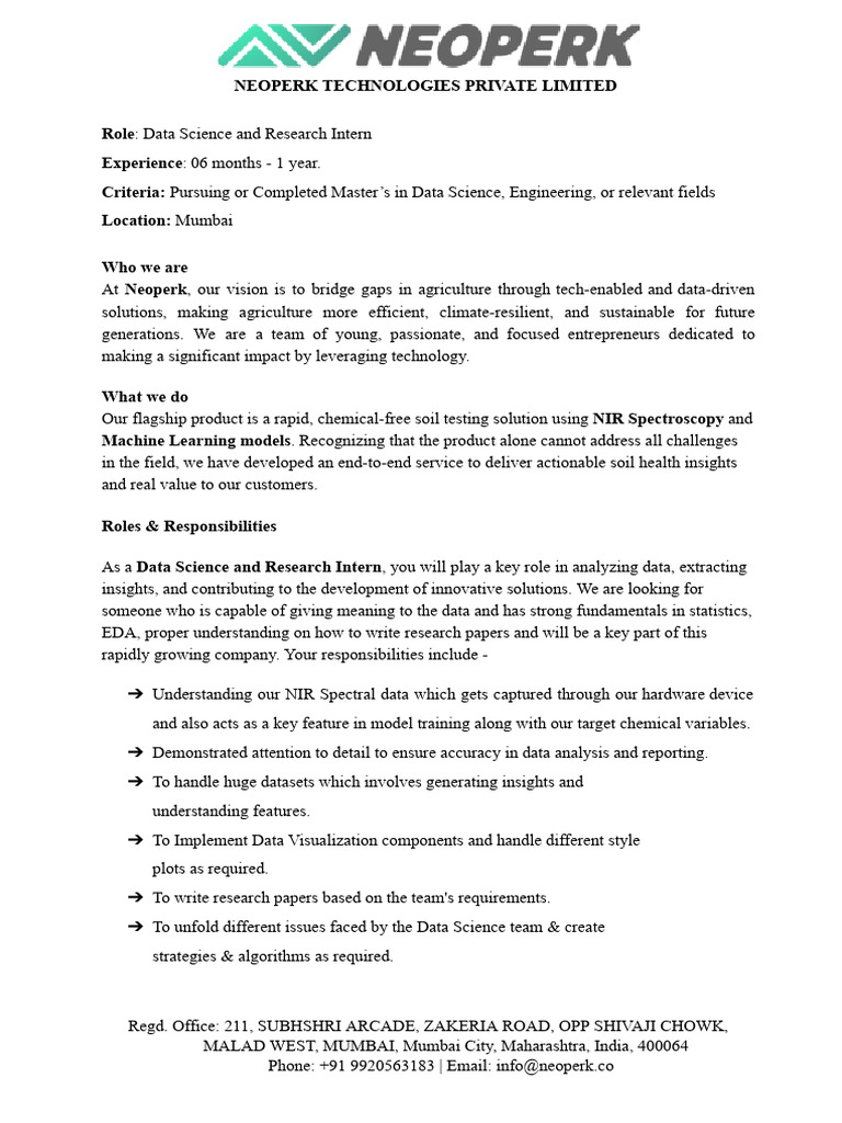 JD- Data Science Rsearch Intern_Jul25 | PDF | Data | Data Analysis