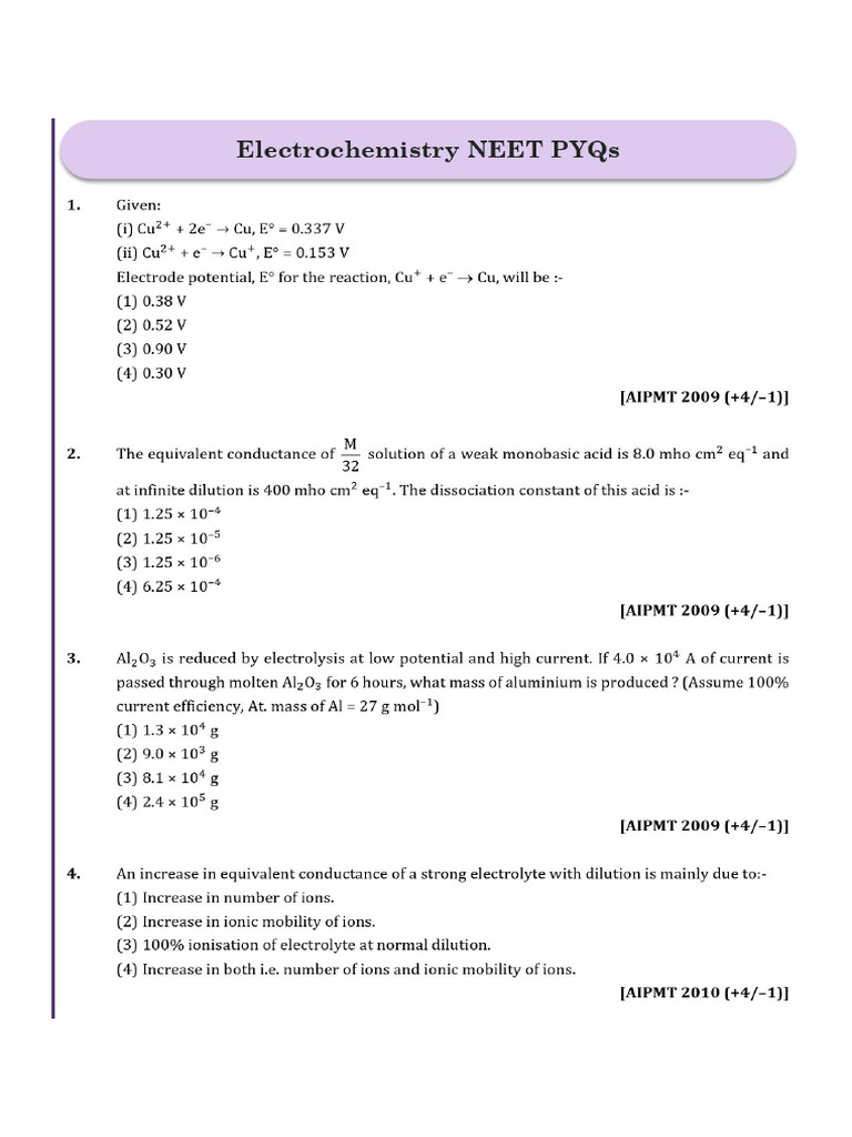Electrochemistry Pyq | PDF
