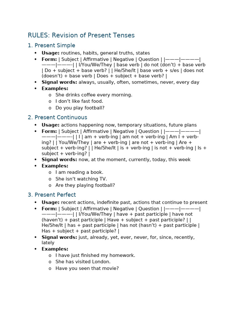 Present Tense Rules and Exercises | PDF | Verb | Languages