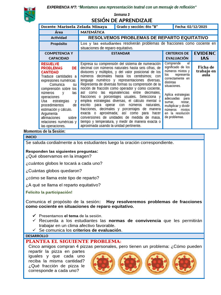 Ss de Mat Resolvemos Problemas de Reparto Equitativo 02 de Dic | PDF ...