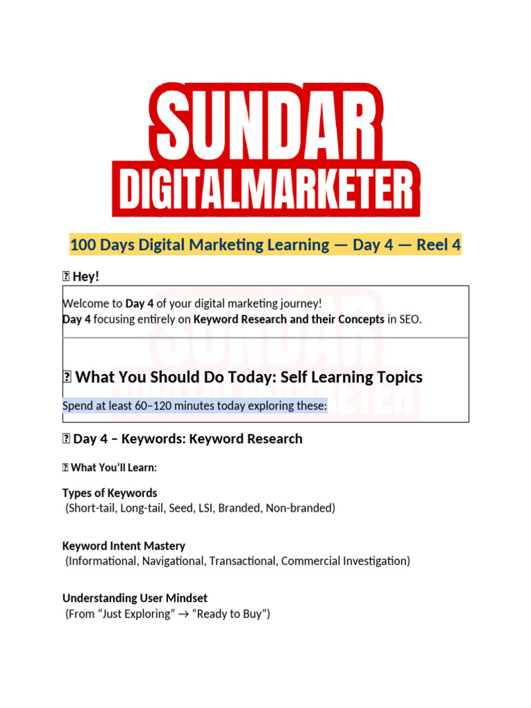 DAY 4 - DM Learning - SEO Keyword Research | PDF