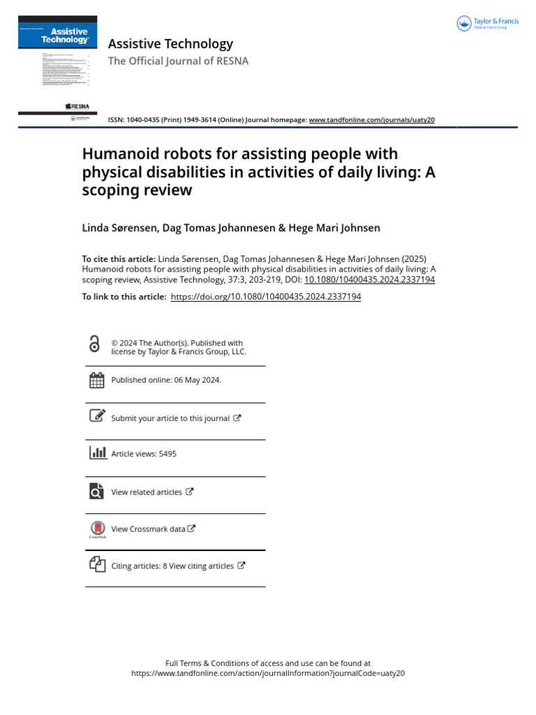 Humanoid Robots for Assisting People With Physical Disabilities in ...