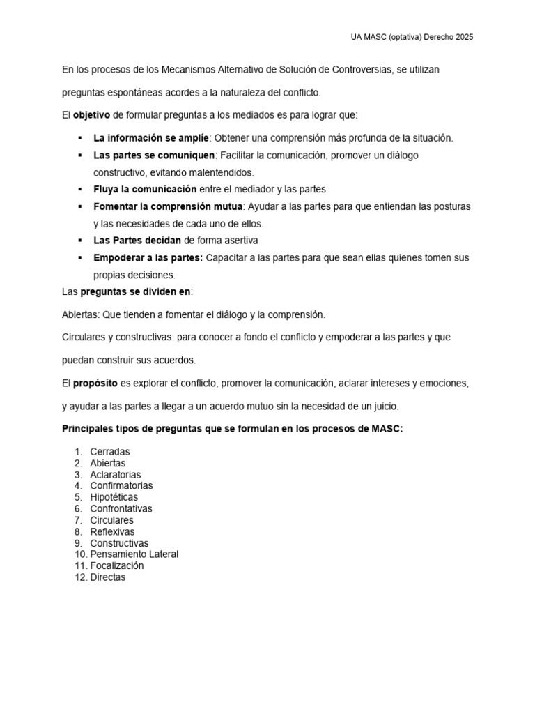 Preguntas para Los MASC - MASC (Optativa) 2025 | PDF