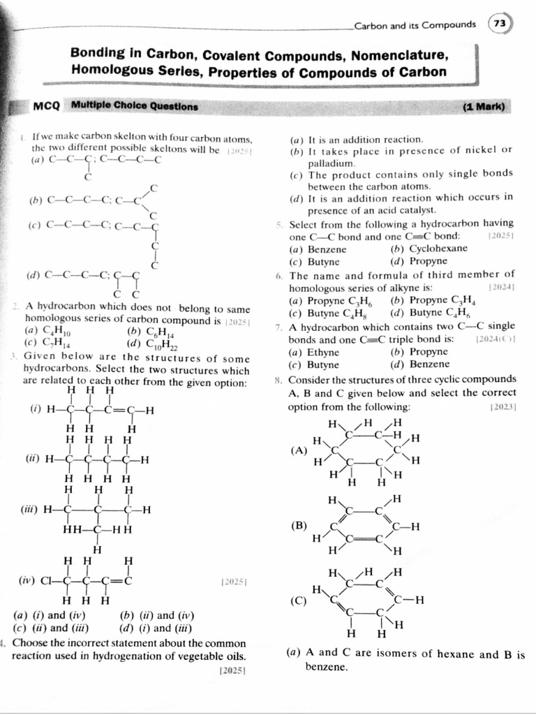 Carbon and Its Compund PYQs | PDF