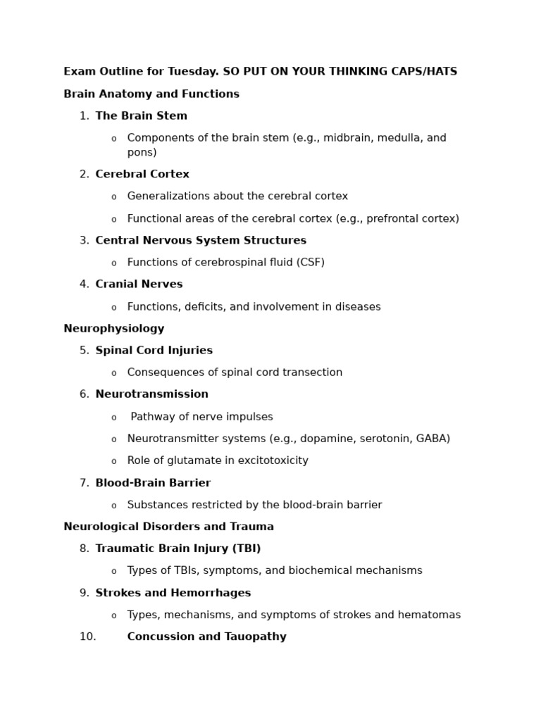 Exam Outline for Tuesday | PDF