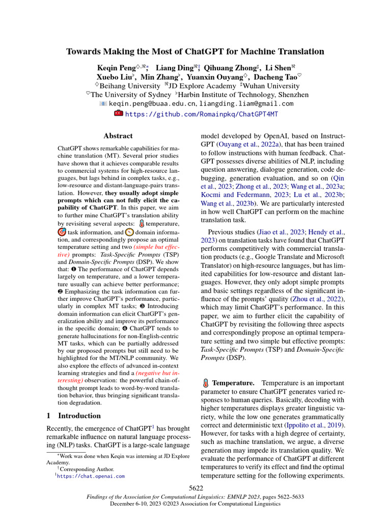 Towards Making The Most of ChatGPT For Machine Translation | PDF ...