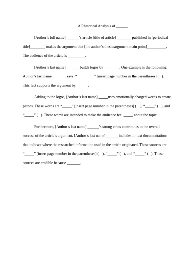 Rhetorical Analysis Template | PDF