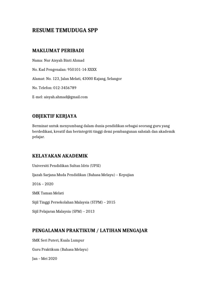 Resume Temuduga SPP | PDF
