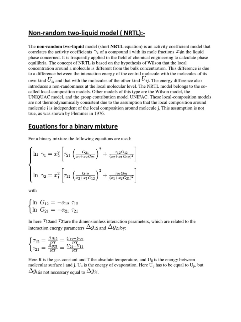 The NRTL | PDF | Thermodynamics | Statistical Mechanics