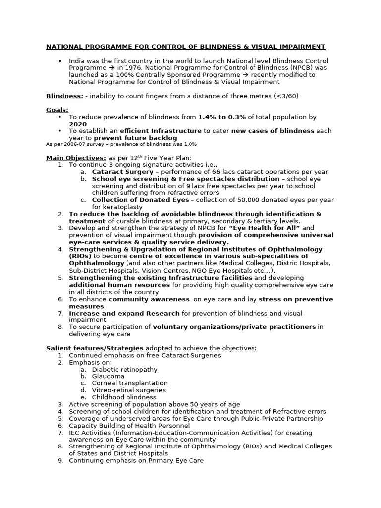National Program For Control of Blindness and Visual Impairment | PDF ...