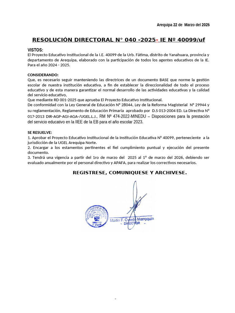 Proyecto Educativo I.E. 40099 Arequipa 2025 | PDF | Aprendizaje | Enseñando