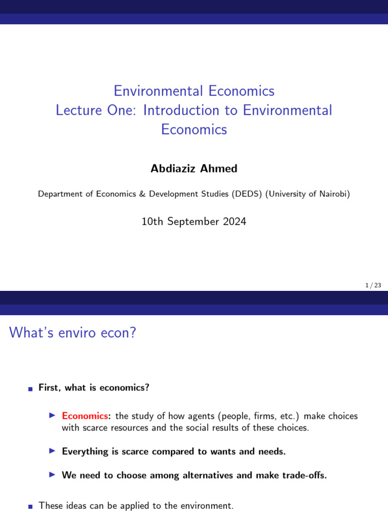 Environmental Economics Lecture One | PDF | Economic Surplus | Economic ...
