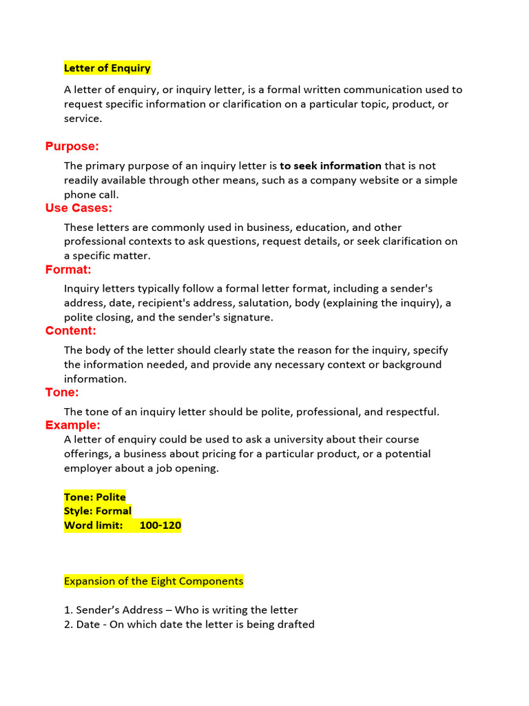 Inquiry Letter Format and Examples | PDF | Inquiry