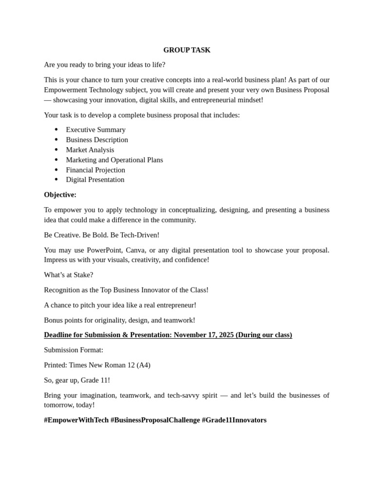 Grade 11 Business Proposal Challenge | PDF