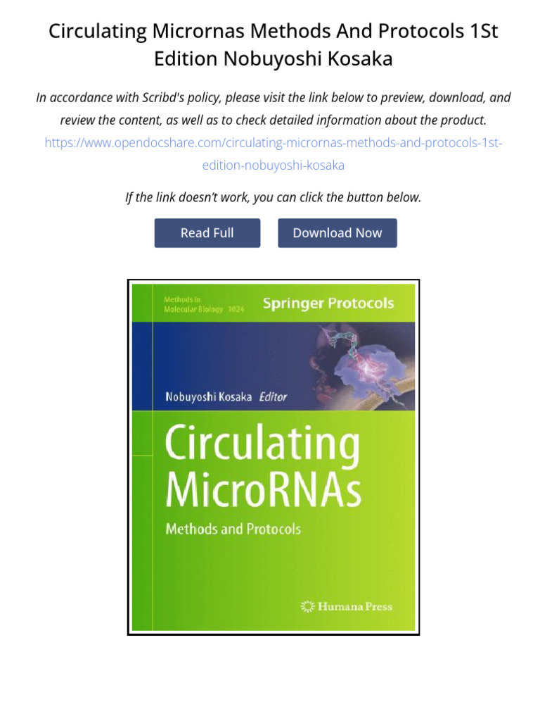 Circulating MicroRNAs Methods and Protocols 1st Edition Nobuyoshi Kosaka | PDF | Micro Rna ...