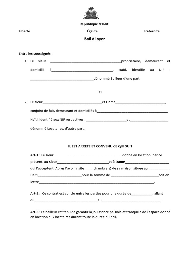 Contrat de bail à loyer en Haïti | PDF | Location | Droit privé