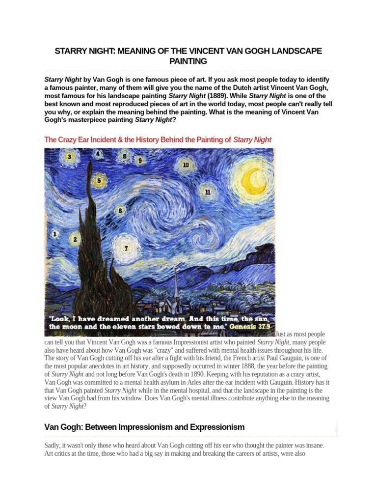 STARRY NIGHT meaning | PDF | Vincent Van Gogh | Paintings
